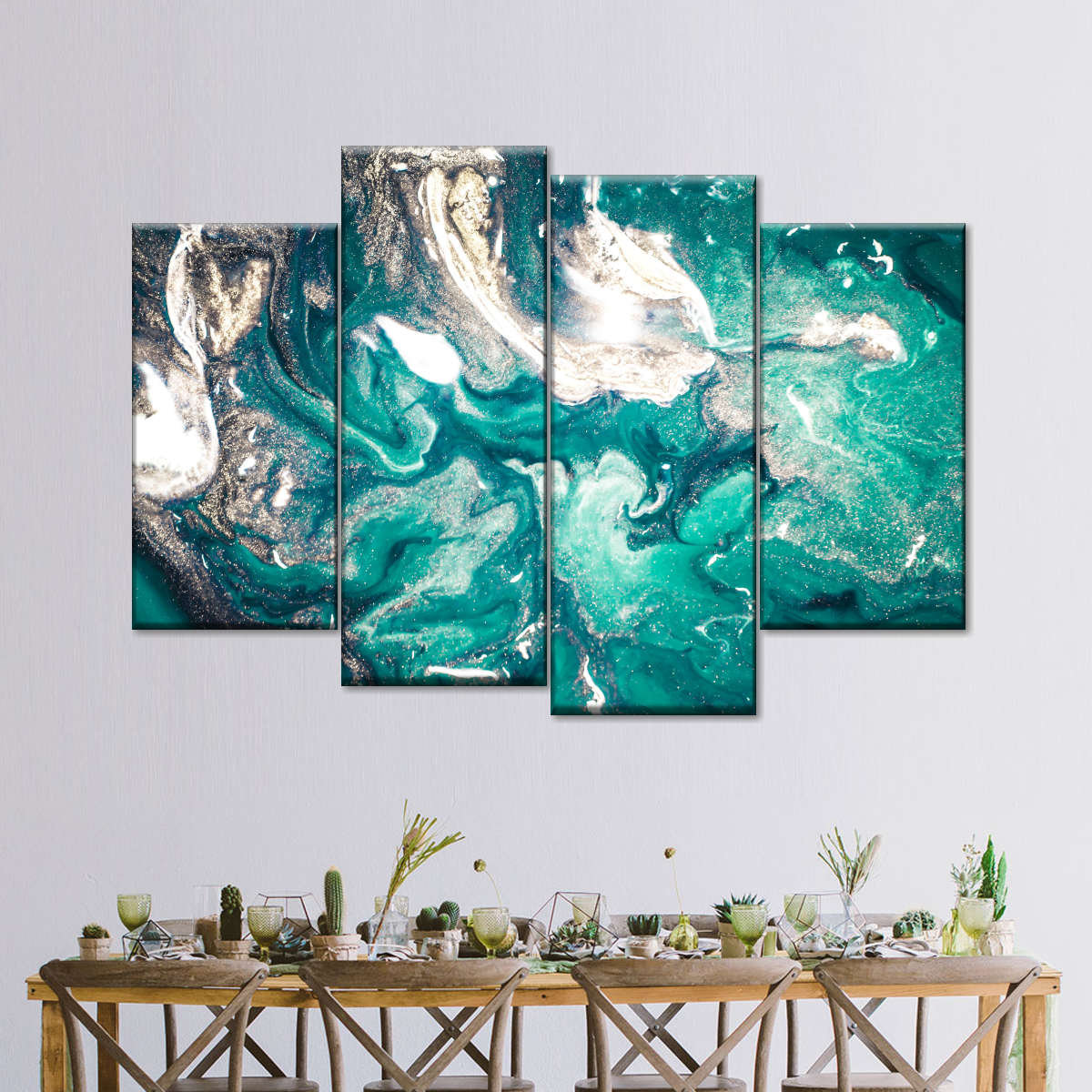 Wrought Studio™ Abstract Abstract Teal On Canvas 4 Pieces Set | Wayfair